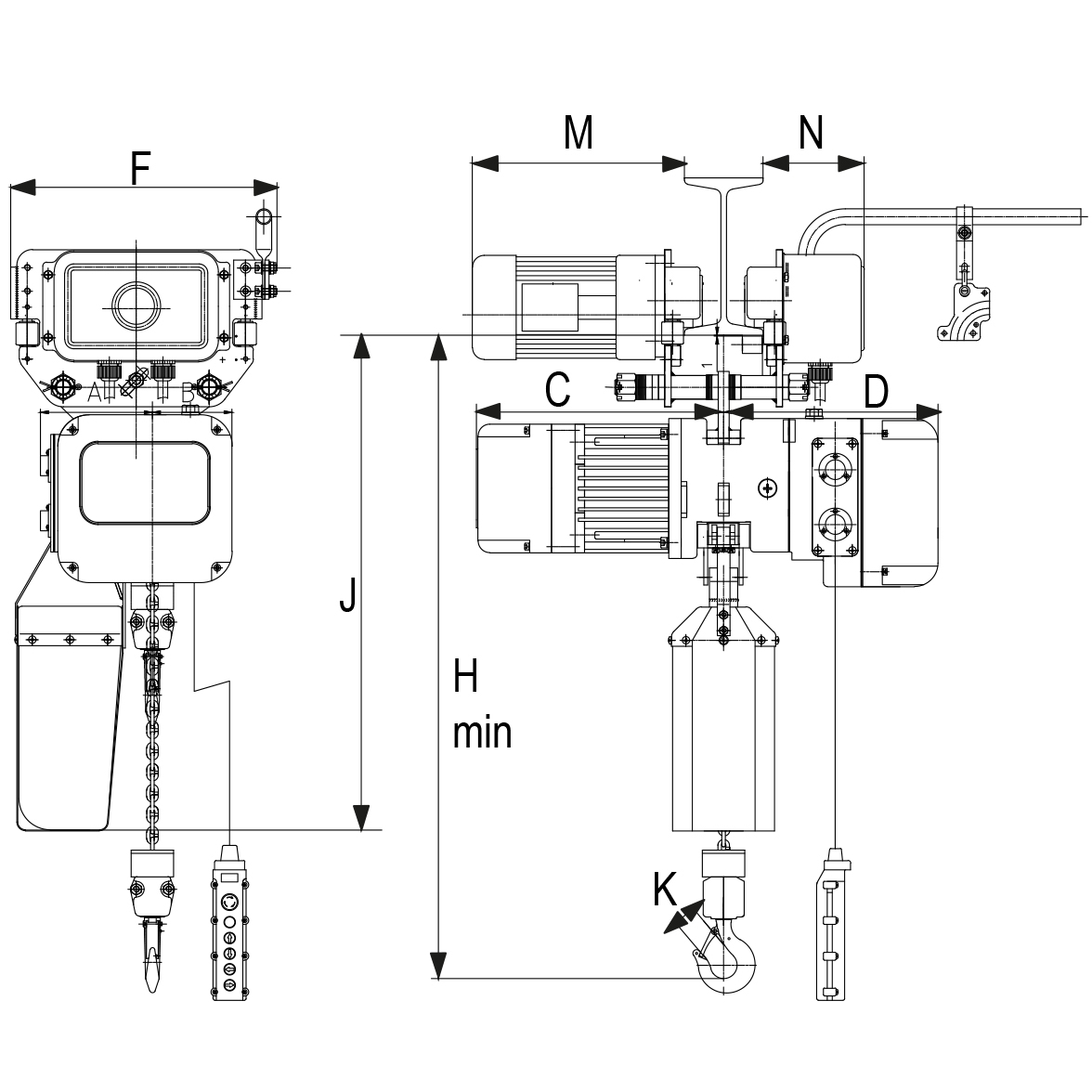 Dizalica električna lančana tip SHH-AM sa kolicima 0,5T/4M RX-lift - Lanci